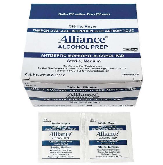 STERILE MEDIUM ALCOHOL PREP PADS BOX/200 - Canada Safety